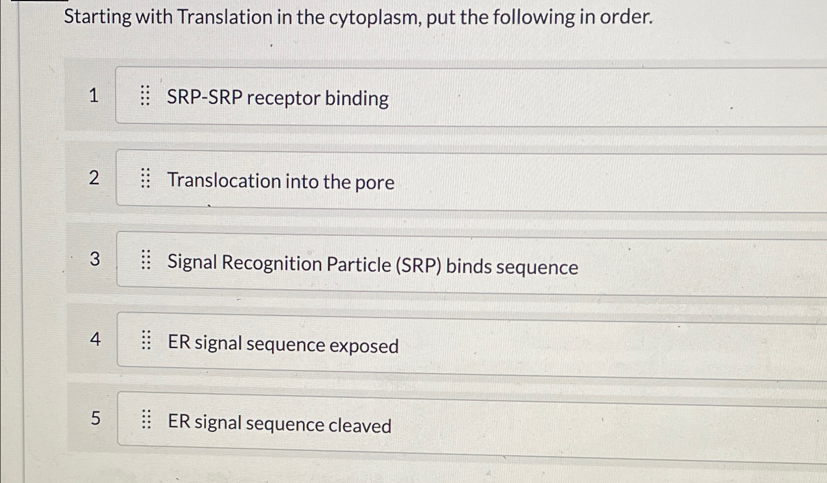Solved Starting with Translation in the cytoplasm, put the | Chegg.com