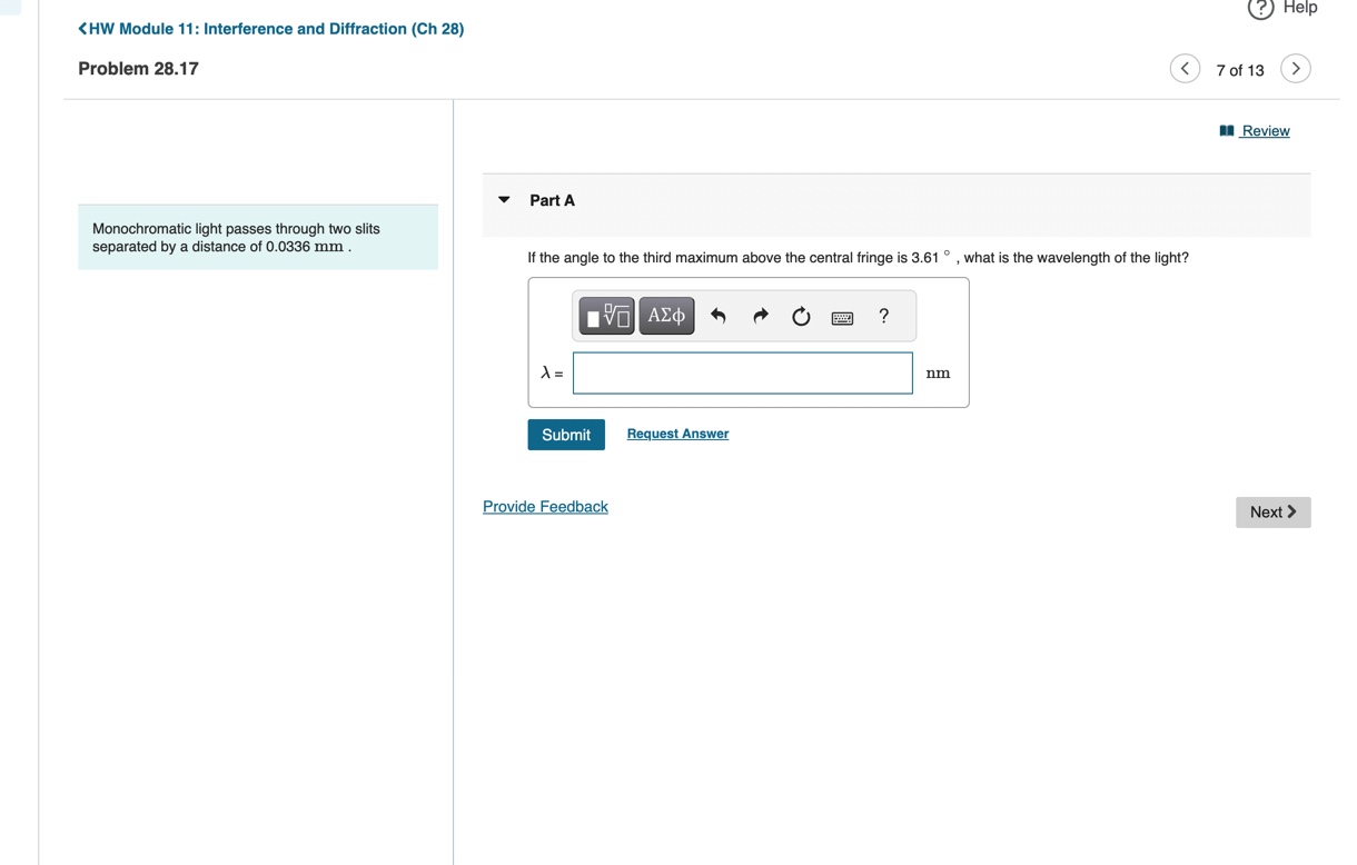 Solved Problem 28.17Part AMonochromatic light passes through | Chegg.com