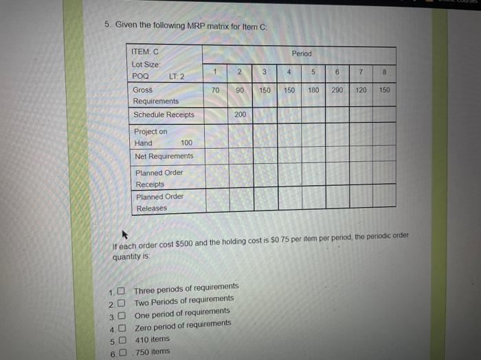 Solved 4. Given the following MRP matrix for Item D. The | Chegg.com