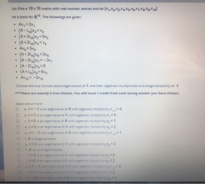 Solved . Let Abe a 10 x 10 matrix with real number entries | Chegg.com