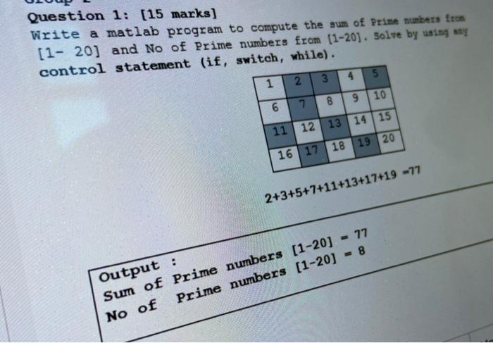 Solved Question 1: [15 marks] Write a matlab program to | Chegg.com