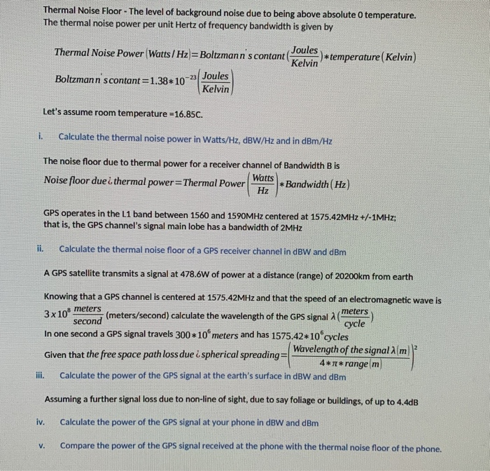 Thermal Noise Floor - The level of background noise | Chegg.com