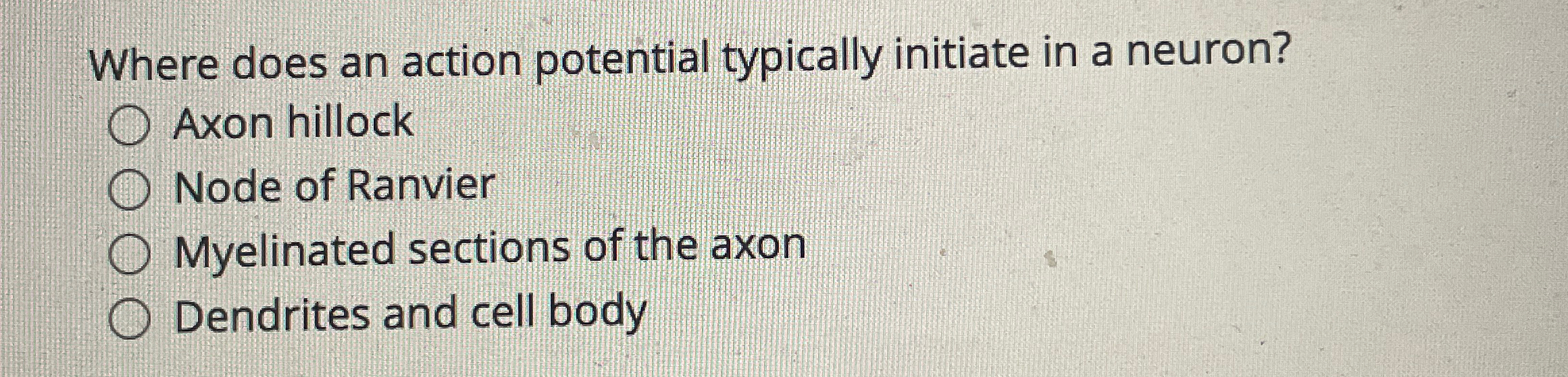 Solved Where does an action potential typically initiate in | Chegg.com