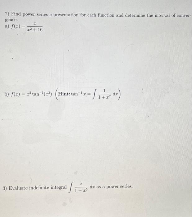 Solved 2) Find power series representation for each function | Chegg.com