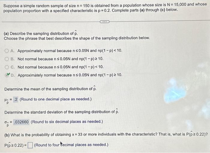 Solved Suppose a simple random sample of size n=150 is | Chegg.com