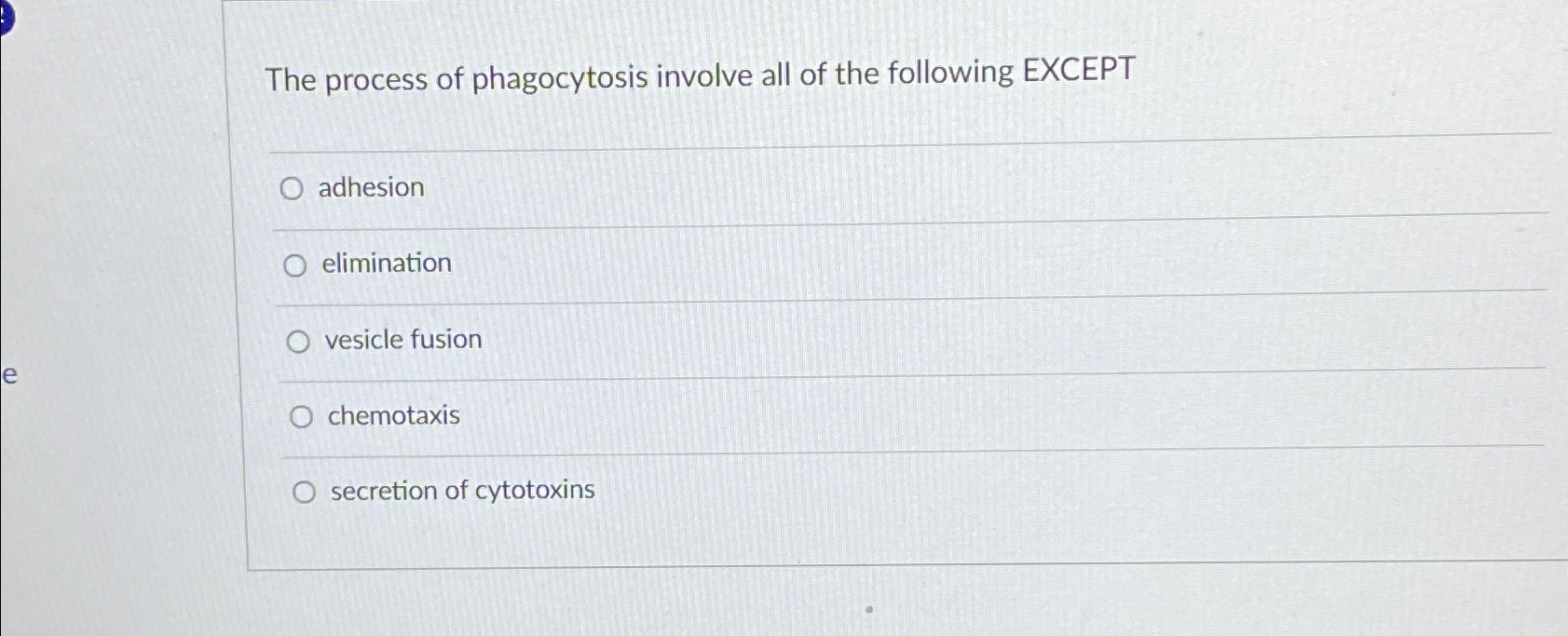 Solved The process of phagocytosis involve all of the | Chegg.com