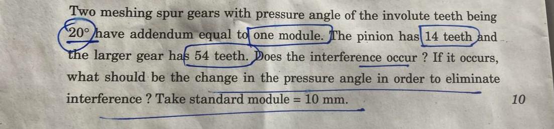 Solved Two meshing spur gears with pressure angle of the | Chegg.com