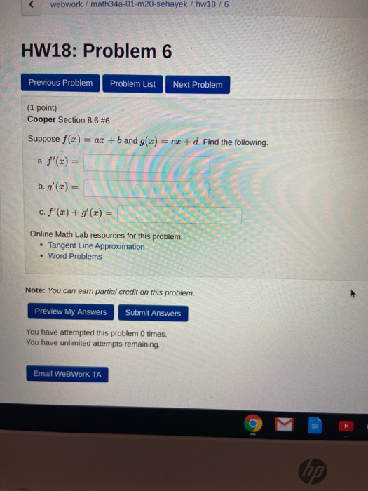 Solved webwork/math34a-01-M20-sehayek / hw18/6 HW18: Problem | Chegg.com