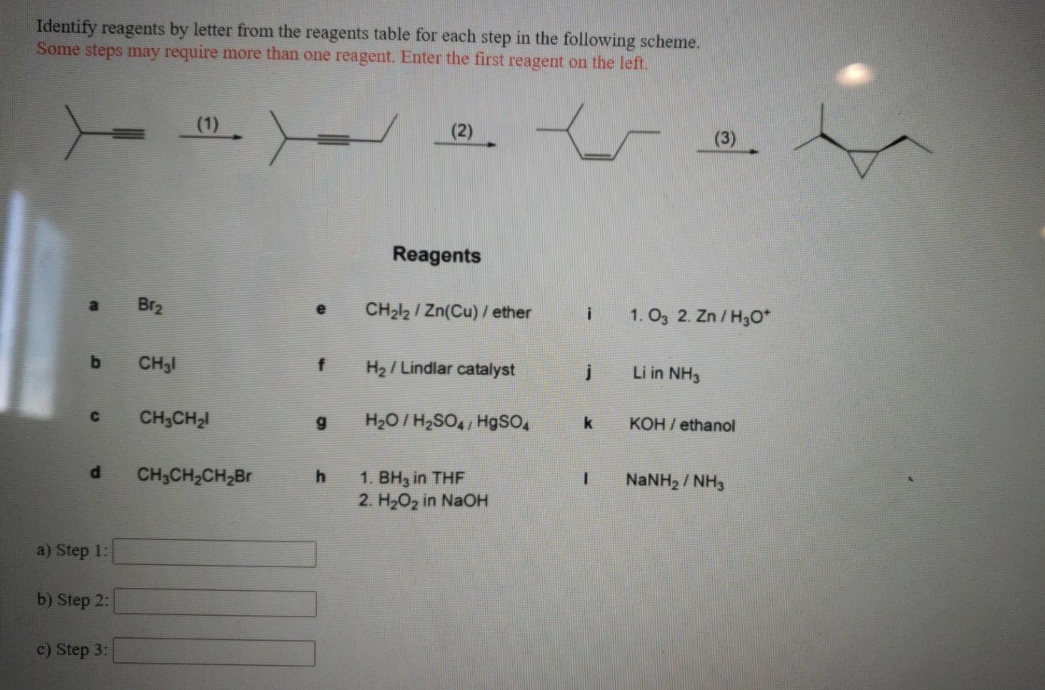 Solved Identify reagents by letter from the reagents table | Chegg.com
