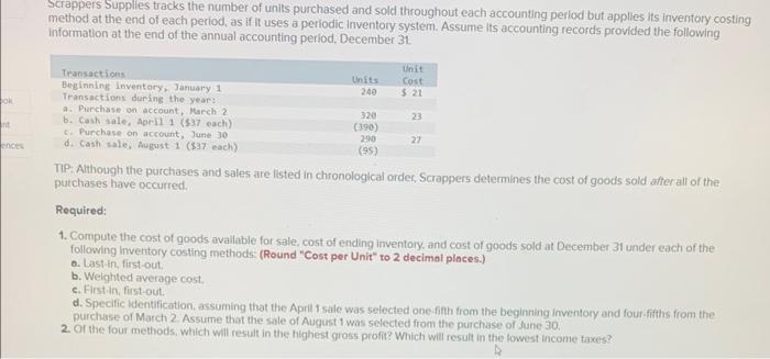 Solved Scrappers Supplies tracks the number of units | Chegg.com