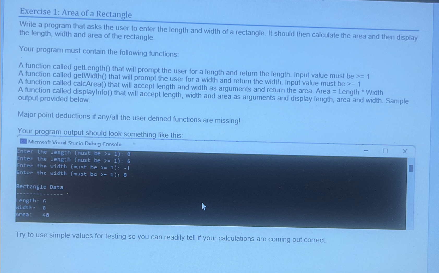 Solved Exercise 1: Area of a RectangleWrite a program that | Chegg.com