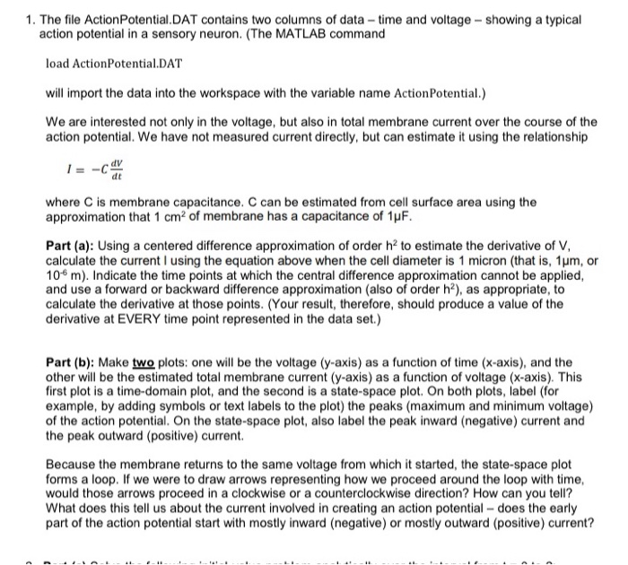 1. The file Action Potential.DAT contains two columns | Chegg.com