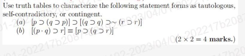 Solved Use truth tables to characterize the following | Chegg.com