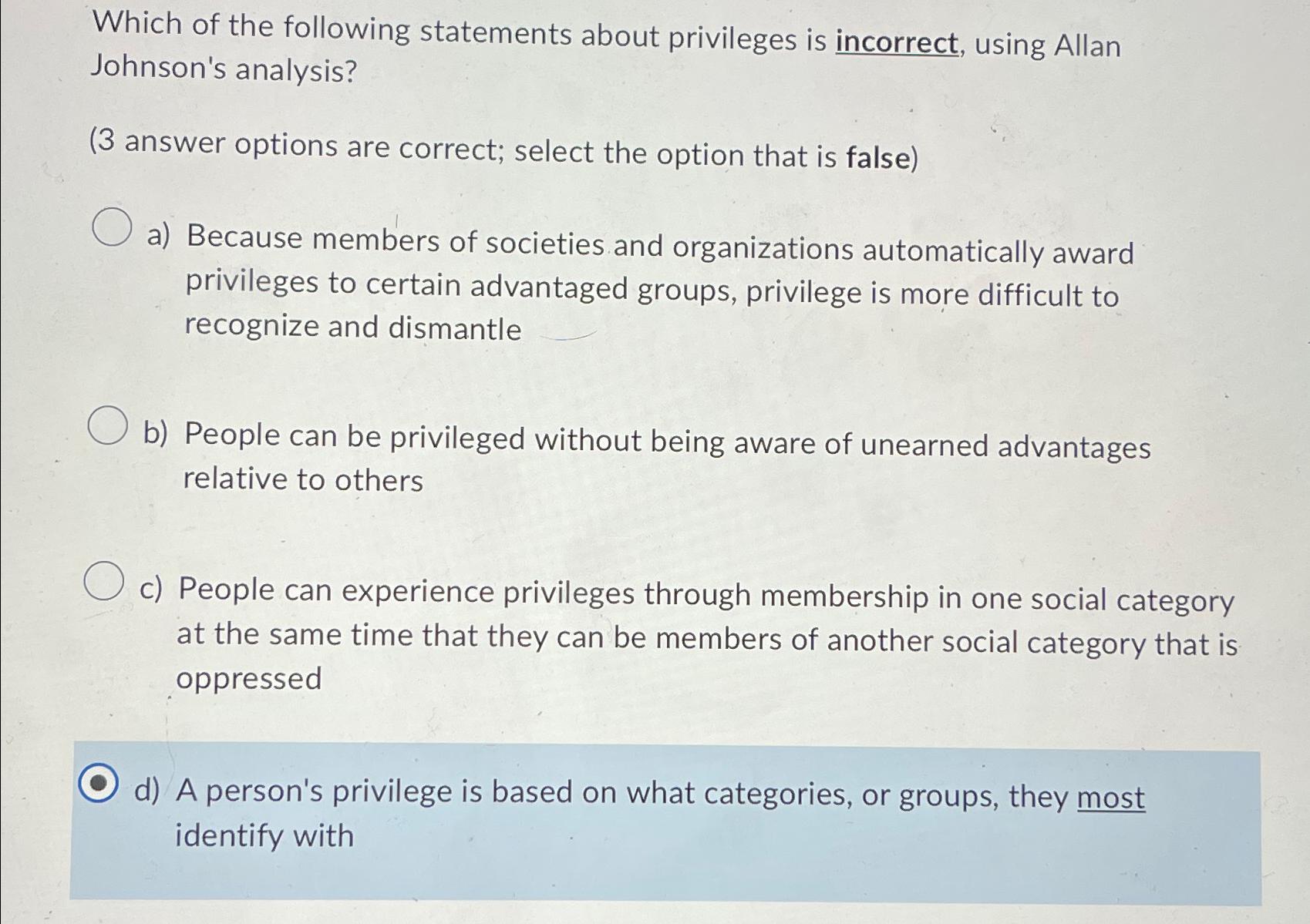 Solved Which of the following statements about privileges is | Chegg.com