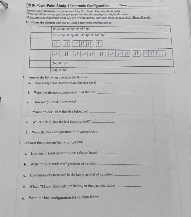 Solved Ch 8/ PowerPoint Study-1 Electronic Configuration | Chegg.com