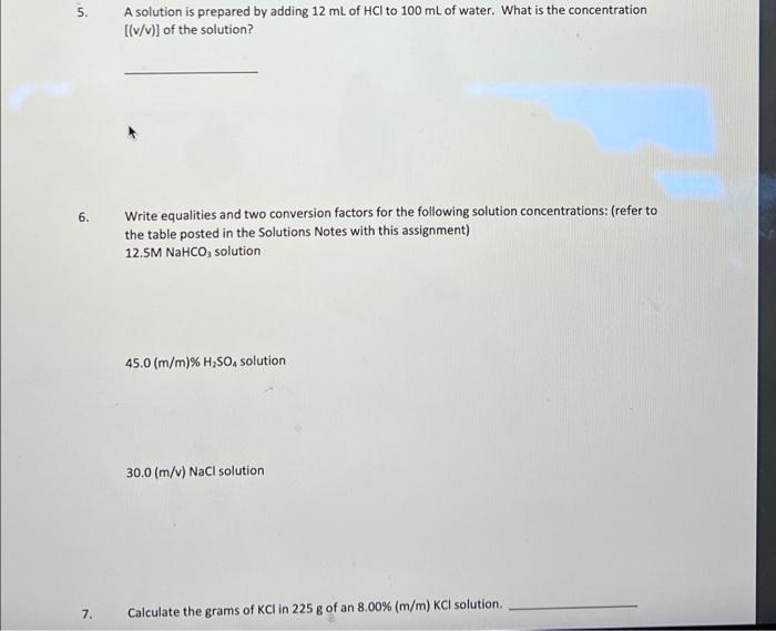 Solved 5. 6. 7. A solution is prepared by adding 12 mL of | Chegg.com