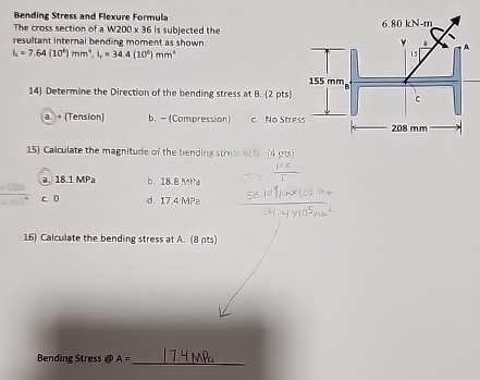 Solved Bending Stress and Flexure FormulaThe cross section | Chegg.com