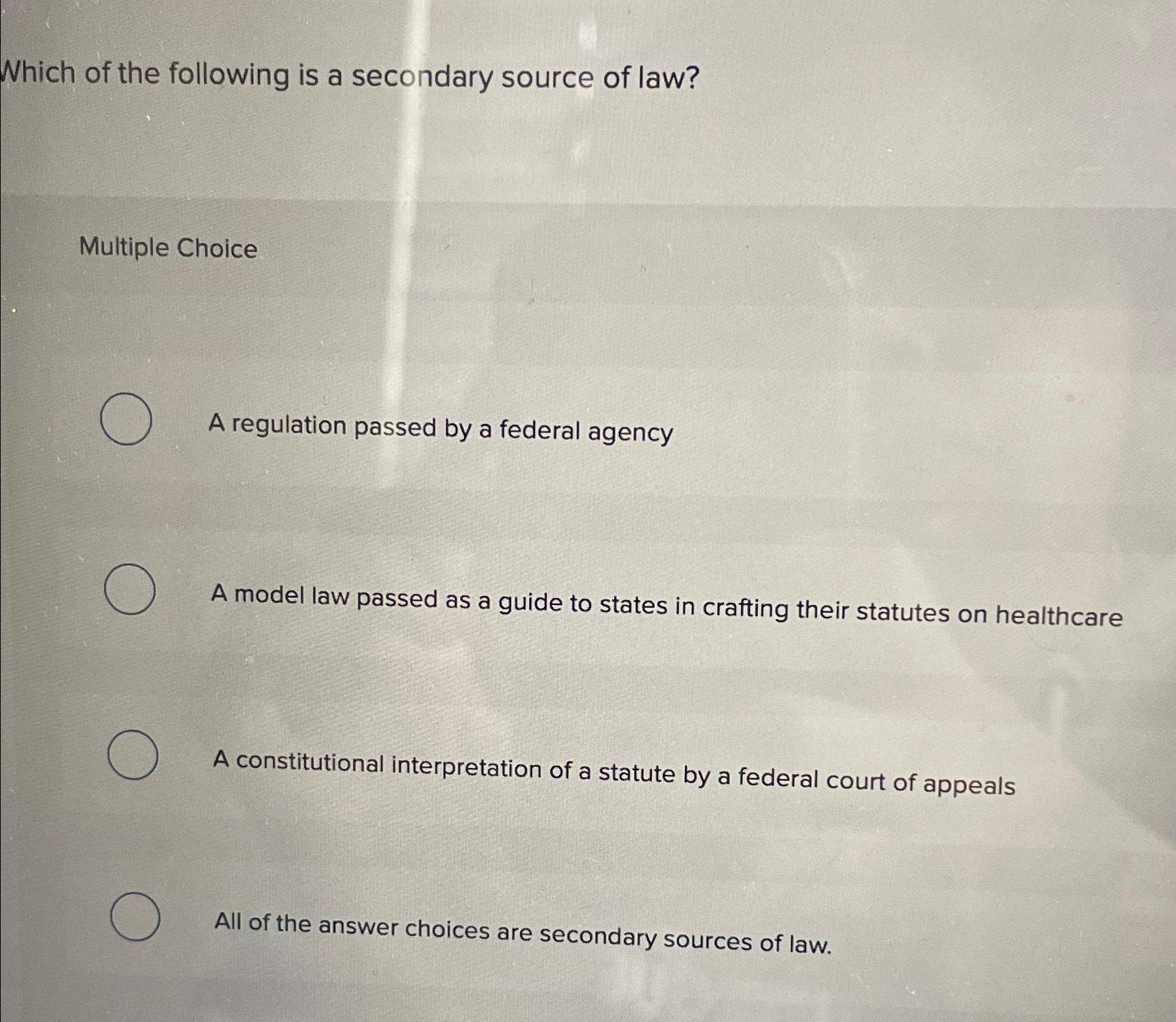 Solved Which of the following is a secondary source of | Chegg.com