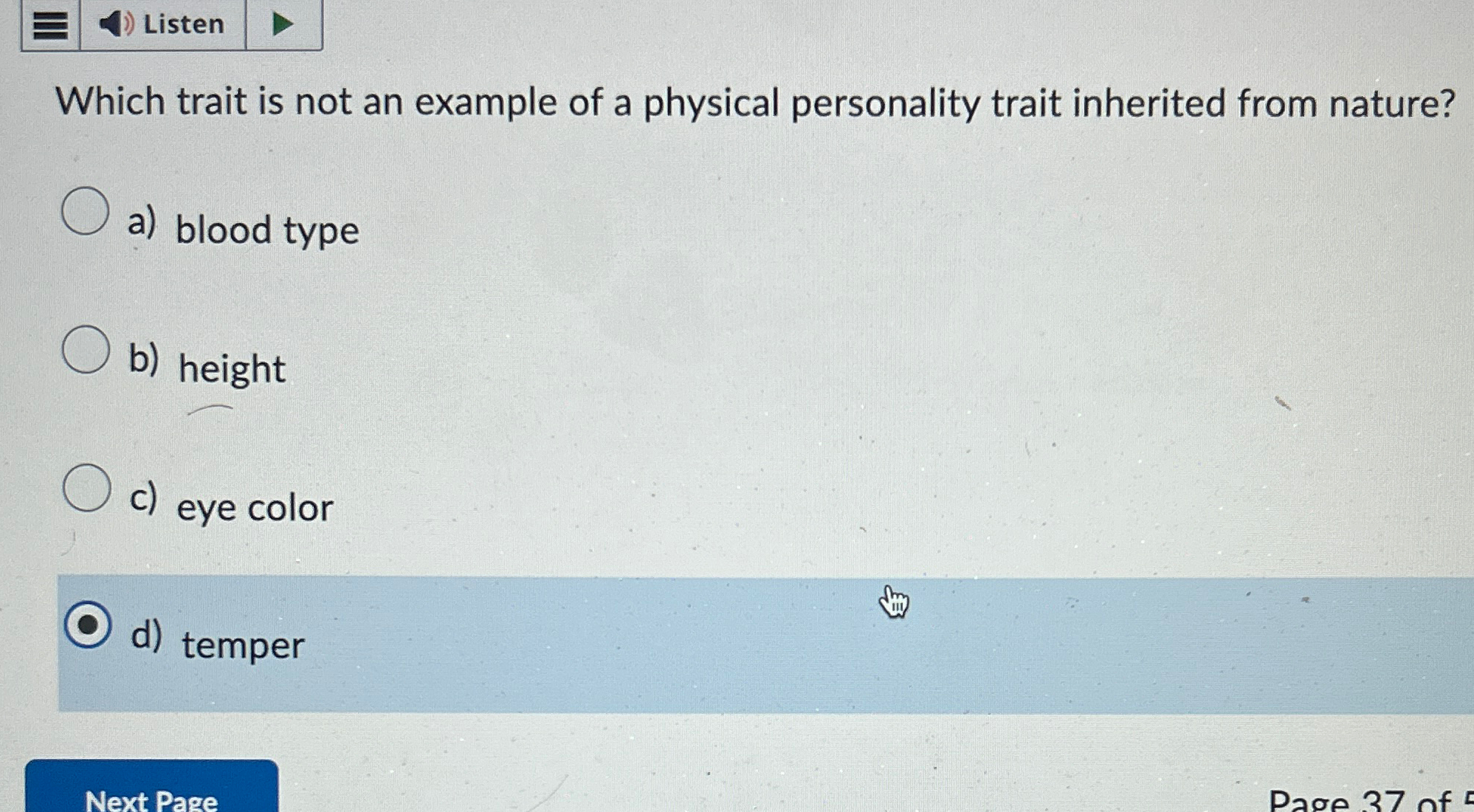 Solved Which trait is not an example of a physical | Chegg.com