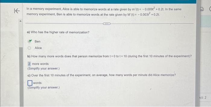 Solved In a memory experiment, Alice is able to memorize | Chegg.com