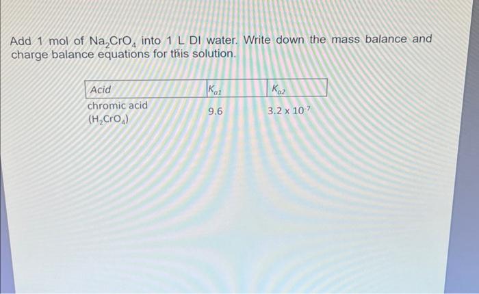 Solved Add 1 mol of Na2CrO4 into 1 LDI water. Write down the | Chegg.com