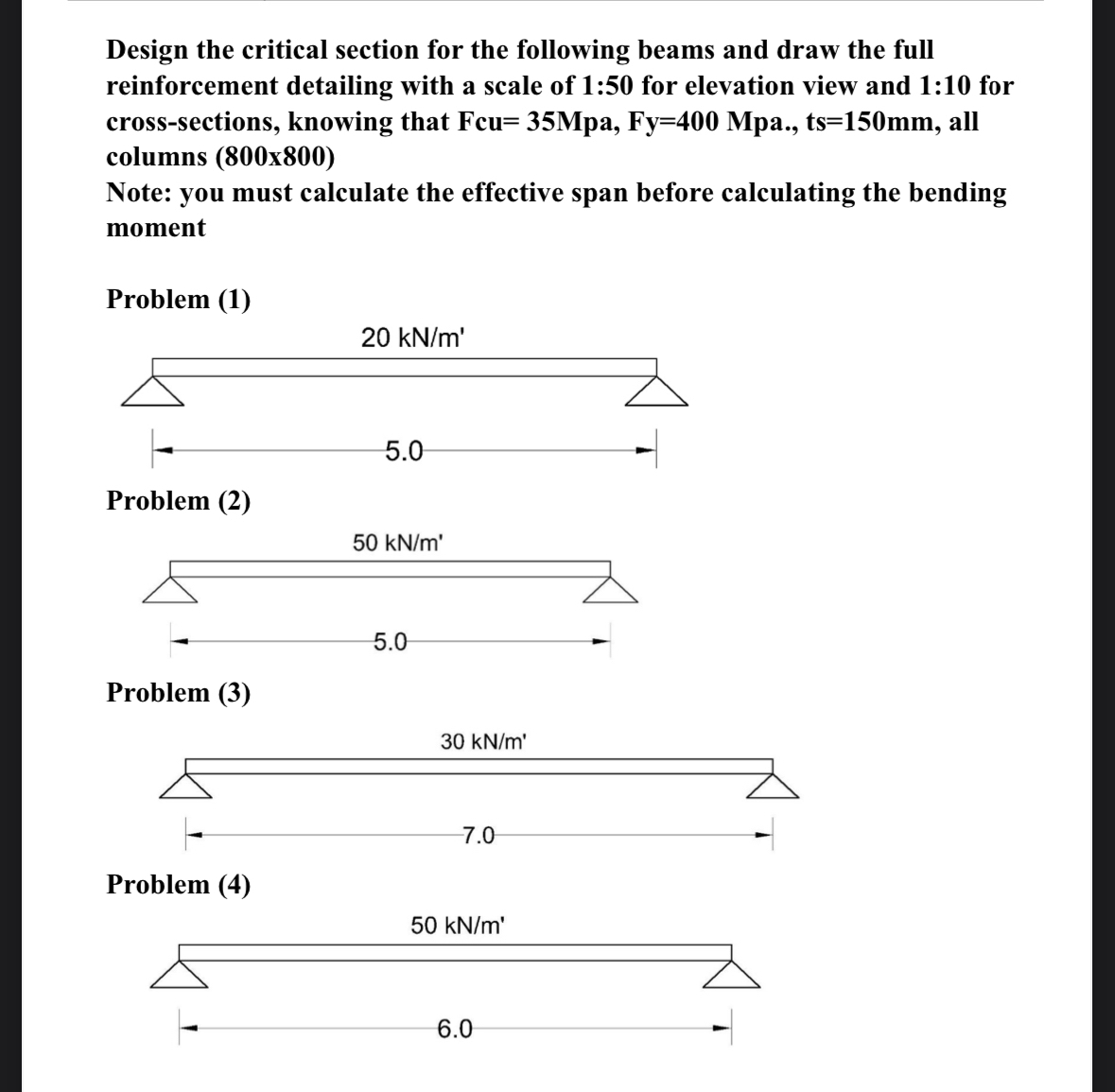 Design the critical section for the following beams | Chegg.com
