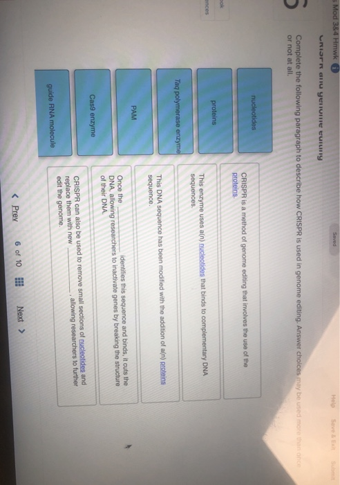Solved CRISPR and genome editing. Complete the following | Chegg.com