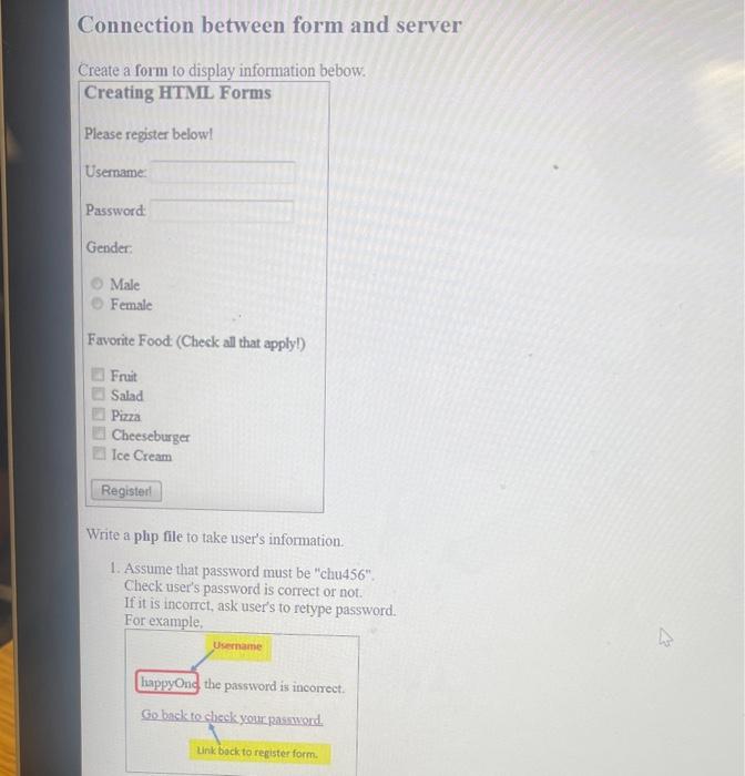 Solved Connection between form and server Create a form to | Chegg.com