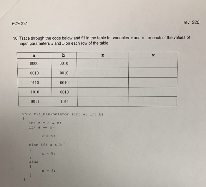 Solved ECE 331 rev: S20 10. Trace through the code below and | Chegg.com