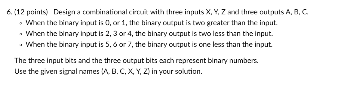 Solved (12 ﻿points) ﻿Design a combinational circuit with | Chegg.com