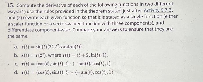 13. Compute the derivative of each of the following | Chegg.com