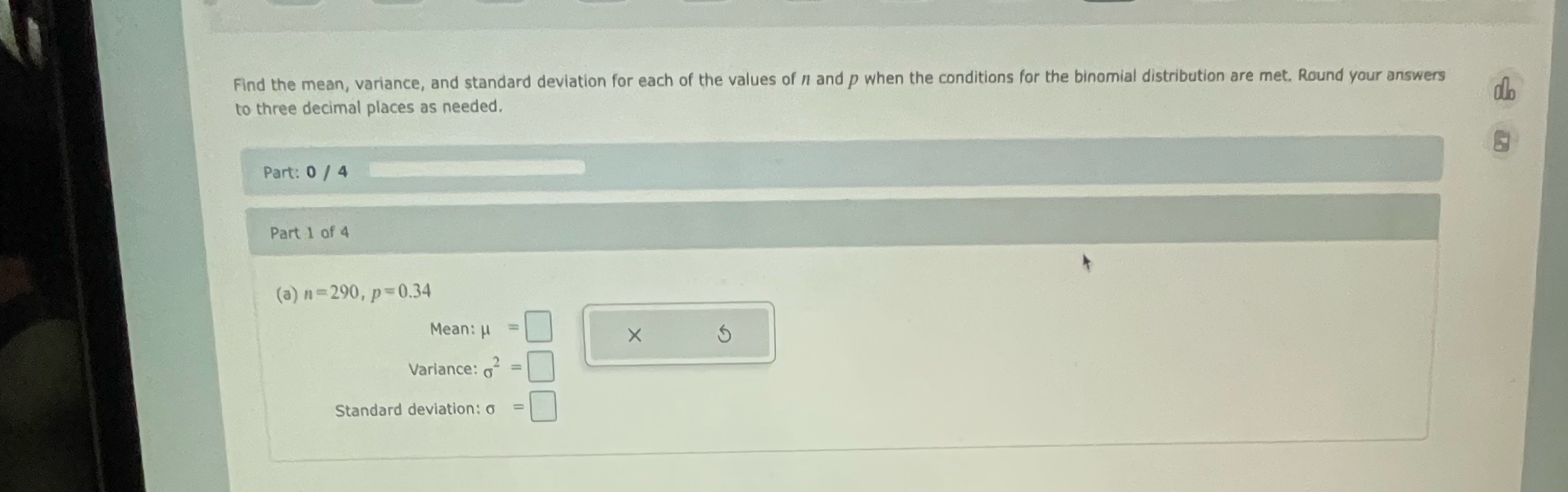 Solved Find the mean, variance, and standard deviation for | Chegg.com