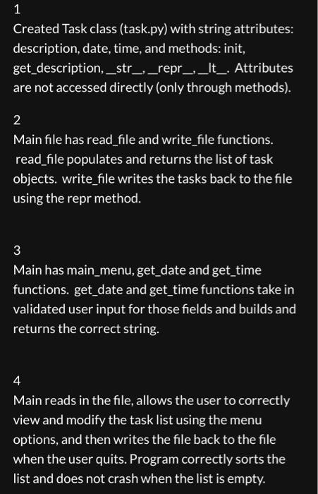 Solved Create a program that maintains a task list for the | Chegg.com