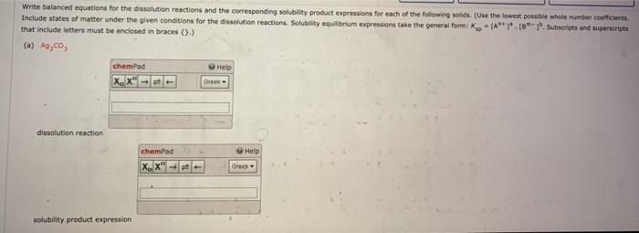 Solved Write balanced equations for the dissolution | Chegg.com
