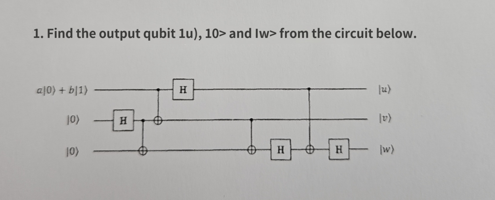 Find the output qubit |u> |v> ﻿and |w> ﻿from the | Chegg.com