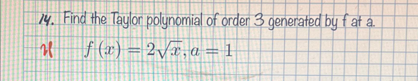 Solved Find the Taylor polynomial of order 3 ﻿generated by f | Chegg.com