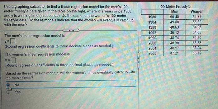Solved Use a graphing calculator to find a linear regression | Chegg.com