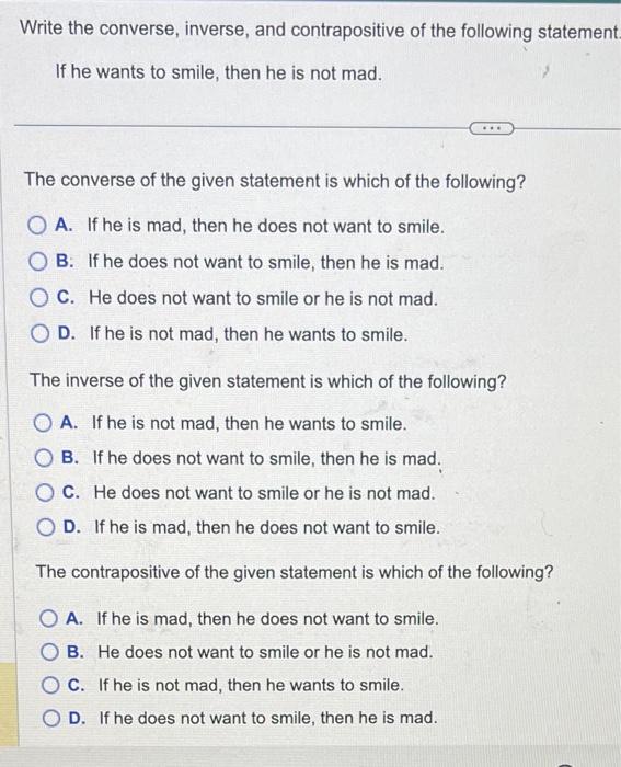 Solved Write The Converse Inverse And Contrapositive Of 8544