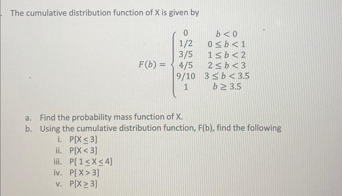 Solved The cumulative distribution function of X is given by | Chegg.com