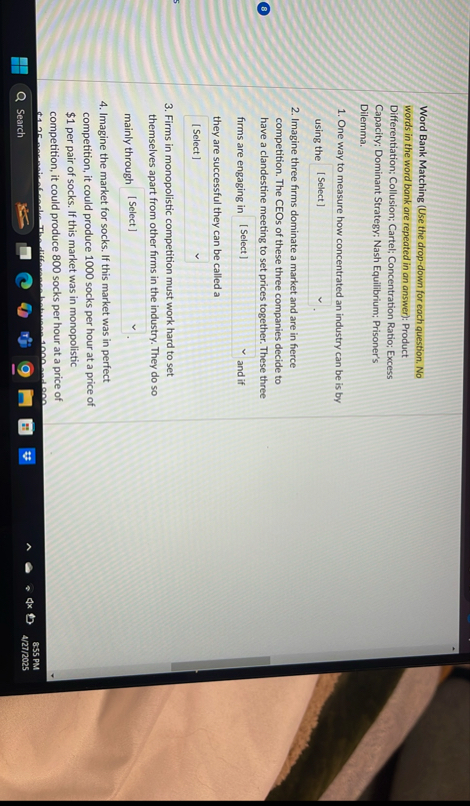 Solved Word Bank Matching (Use the drop-down for each | Chegg.com