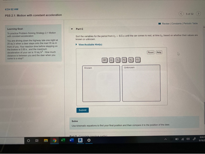 Solved PSS 2.1: Motion with constant acceleration Review | Chegg.com