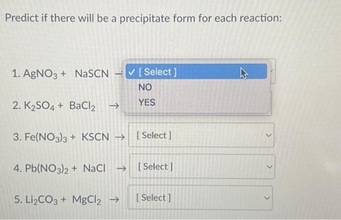 Solved Predict if there will be a precipitate form for each | Chegg.com