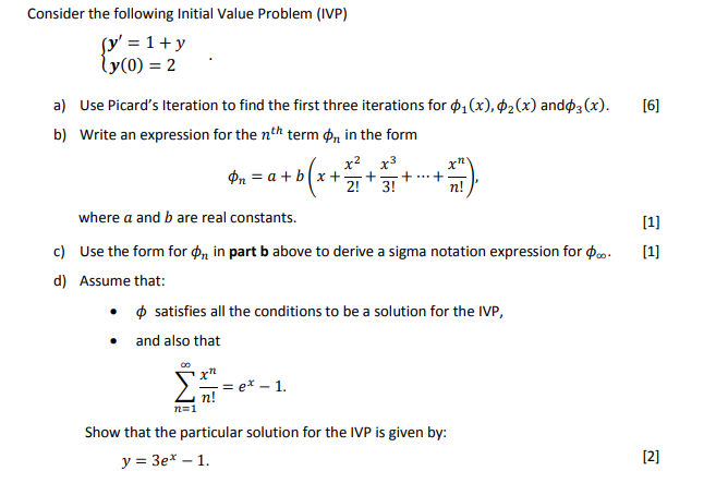 Solved Consider the following Initial Value Problem | Chegg.com