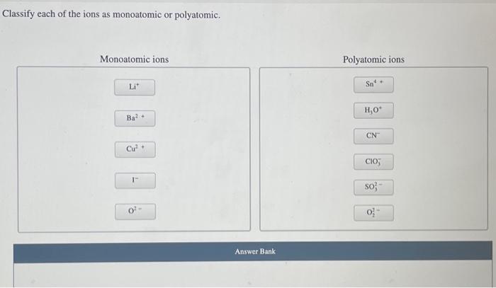 Solved Classify each of the ions as monoatomic or | Chegg.com