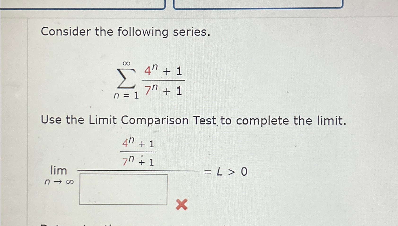 Solved Consider the following series.∑n=1∞4n+17n+1Use the | Chegg.com