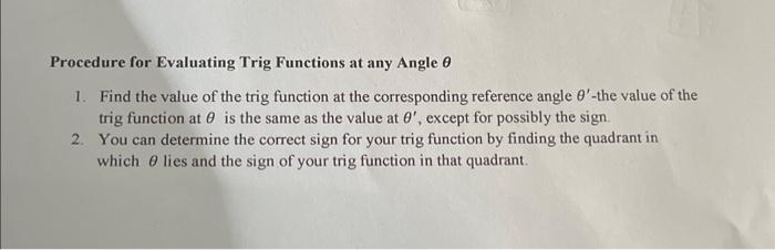 Procedure for Evaluating Trig Functions at any Angle | Chegg.com
