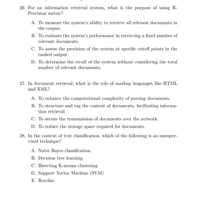 Solved 26. For an information retrieval system, what is the | Chegg.com