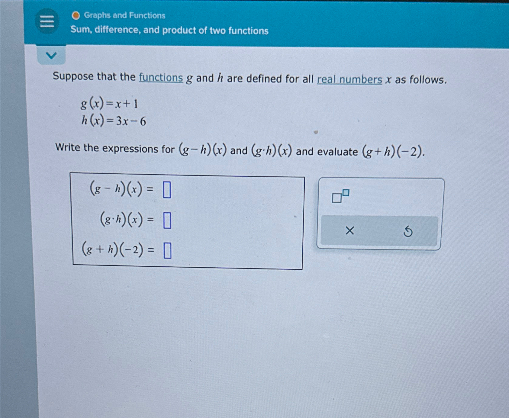 Solved Graphs and FunctionsSum, difference, and product of | Chegg.com