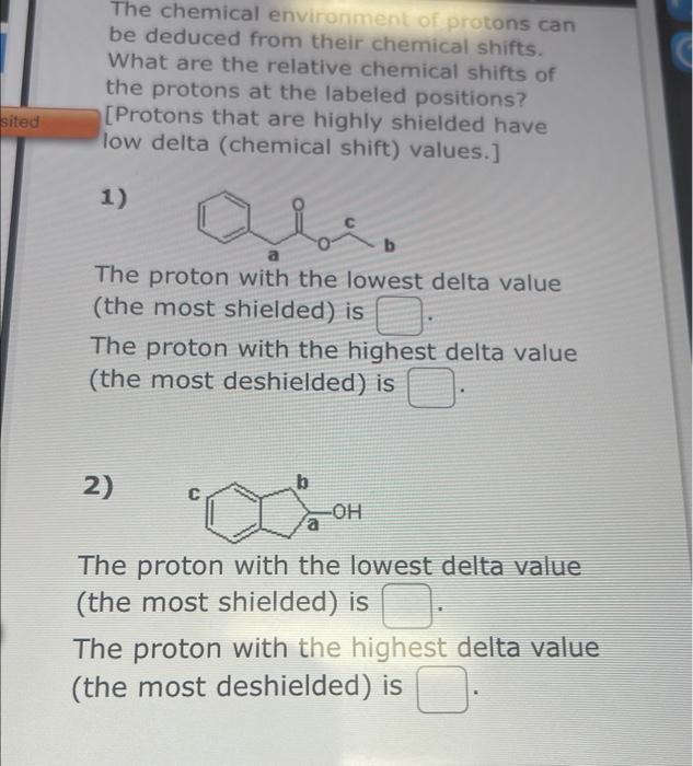 Solved The chemical environment of protons can be deduced | Chegg.com