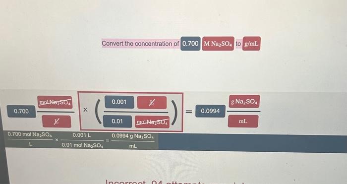 Solved 0.700 mol Na₂SO4 0.700 mol Na₂SO4 L X X Convert the | Chegg.com